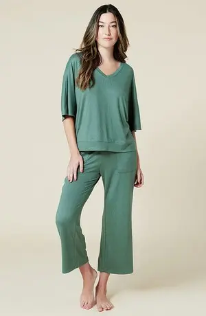 SOFTIES Dream Jersey Relaxed V-Neck Capri Lounge Set Dusty Green
