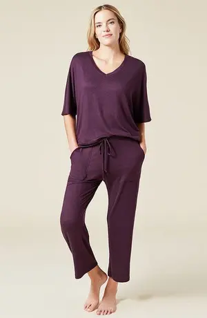 SOFTIES Dream Jersey Relaxed V-Neck Capri Lounge Set Fig