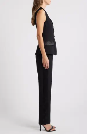 Eliza J Sleeveless Peplum Waistcoat Jumpsuit - Black