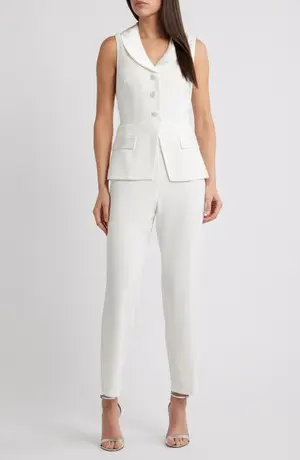 Eliza J Sleeveless Peplum Waistcoat Jumpsuit - Ivory