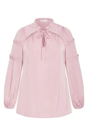 City Chic Crinkled Satin Tie-neck Top - Soft Rose