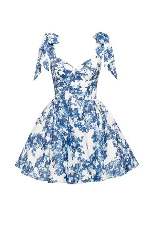 MILLA Fitted Bodice A-line Mini Dress - Blue-double