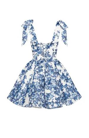 MILLA Fitted Bodice A-line Mini Dress - Blue-double