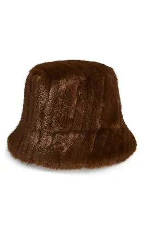 La Fiorentina La Fiorentina Faux Fur Bucket Hat Chocolate