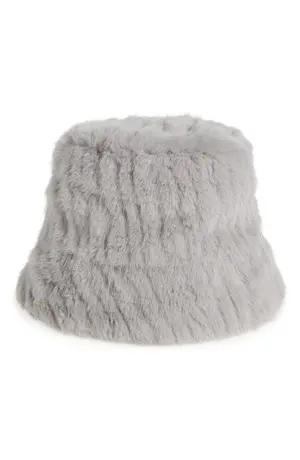 La Fiorentina La Fiorentina Faux Fur Bucket Hat Light Grey