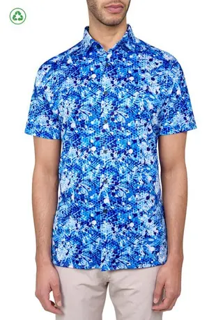 CON.STRUCT Regular Fit Palm Splatter Print Recycled Performance Golf Button-down Shirt - Multi