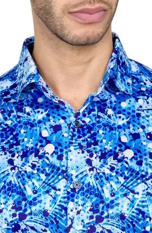 CON.STRUCT Regular Fit Palm Splatter Print Recycled Performance Golf Button-down Shirt - Multi