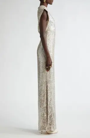 St. John Sequin Embroidered Gown