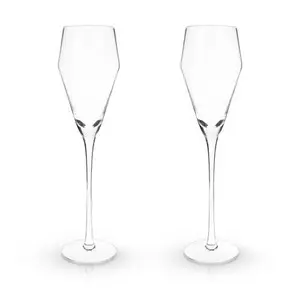 VISKI Raye Crystal Angled Prosecco Glasses Set Of 2 - Clear