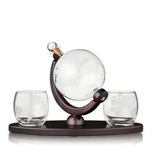 VISKI Globe Decanter & Whiskey Tumblers Set Of 3 - Clear
