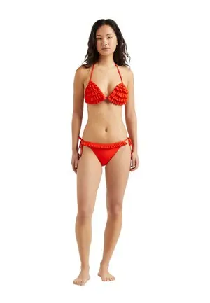 Vilebrequin Solid Side Tie Bikini Bottom With Ruffle - Coquelicot