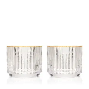 VISKI Meridian Crystal Gold Rimmed Lowball Tumblers Set Of 2 - Clear