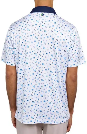 CON.STRUCT Regular Fit Floral Print Recycled Performance Golf Polo - White/blue