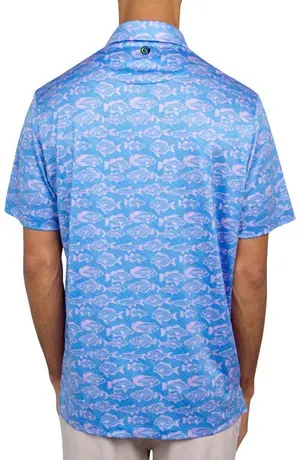 CON.STRUCT Regular Fit Regular Fit Fish Print Recycled Performance Golf Polo - Pink