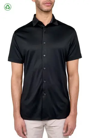 CON.STRUCT Regular Fit Solid Recycled Performance Golf Button-down Shirt Black