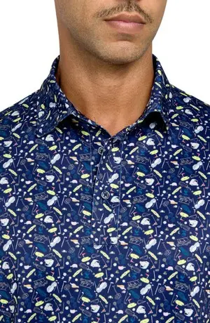 CON.STRUCT Regular Fit Micro Golf Print Recycled Performance Golf Polo - Navy