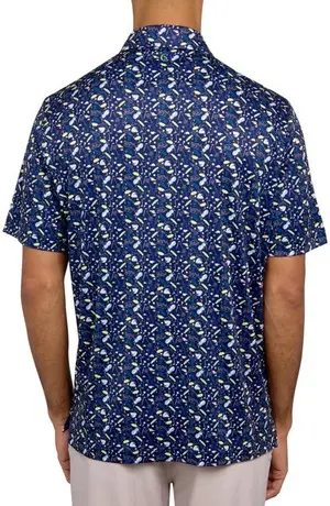 CON.STRUCT Regular Fit Micro Golf Print Recycled Performance Golf Polo - Navy