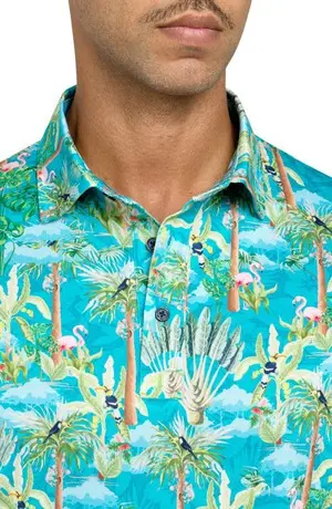CON.STRUCT Regular Fit Tropical Birds Print Recycled Performance Golf Polo - Multi