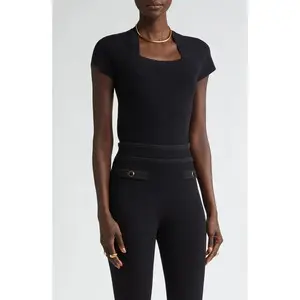 St. John Interlock Knit Short Sleeve Sweater