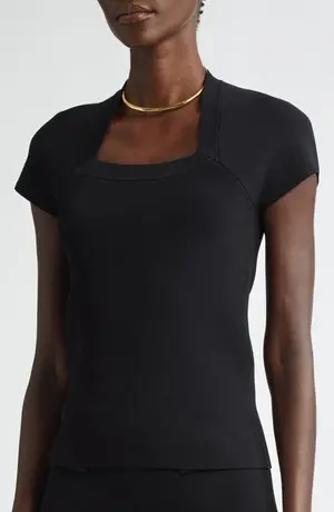 St. John Interlock Knit Short Sleeve Sweater