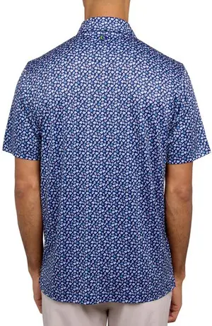CON.STRUCT Regular Fit Micro Mexi Skulls Print Recycled Performance Golf Polo - Navy/blue