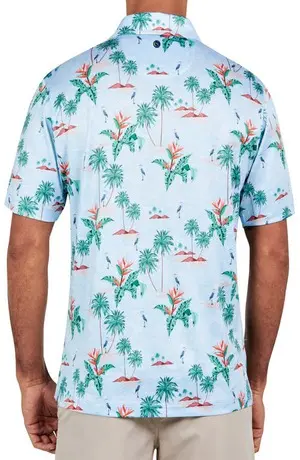 CON.STRUCT Regular Fit Tropical Palm Print Recycled Performance Golf Polo - Multi