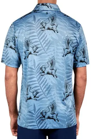 CON.STRUCT Regular Fit Flying Pigs Print Recycled Performance Golf Polo - Blue