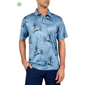 CON.STRUCT Regular Fit Flying Pigs Print Recycled Performance Golf Polo Blue