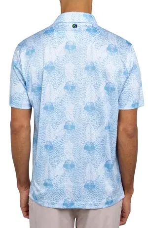 CON.STRUCT Regular Fit Seal Print Recycled Performance Golf Polo - White/blue