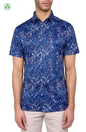 CON.STRUCT Regular Fit Splatter Print Recycled Performance Golf Button-down Shirt - Multi