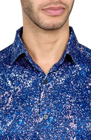 CON.STRUCT Regular Fit Splatter Print Recycled Performance Golf Button-down Shirt - Multi