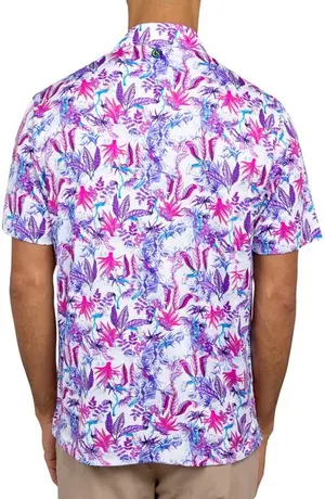 CON.STRUCT Regular Fit Exotic Bird Print Recycled Performance Golf Polo - White/purple