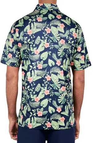 CON.STRUCT Tropical Leaf Print Performance Golf Polo - Green