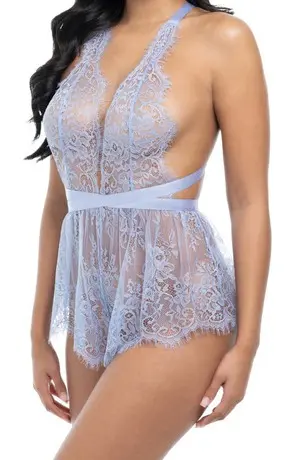 OH LA LA CHERI Brea Sheer Lace Teddy - Brunnera Blue
