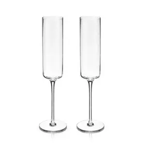 VISKI Laurel Crystal Champagne Flutes Set Of 2 - Clear