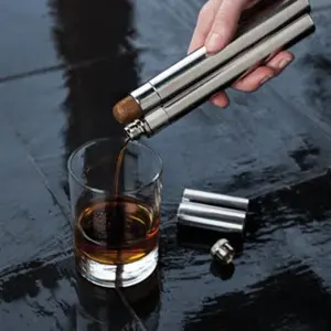 VISKI Cigar Holder And Flask In Stainless Steel
