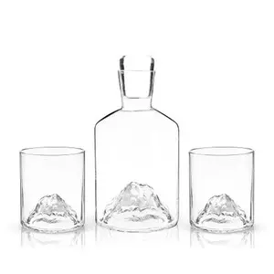 VISKI Mountain 3-piece Crystal Liquor Decanter And Tumbler Set - Clear