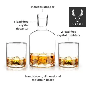 VISKI Mountain 3-piece Crystal Liquor Decanter And Tumbler Set