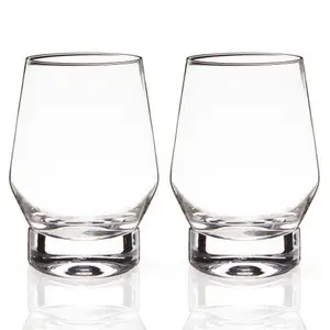 VISKI Raye Crystal Heavy Base Whiskey Glasses Set Of 2 - Clear