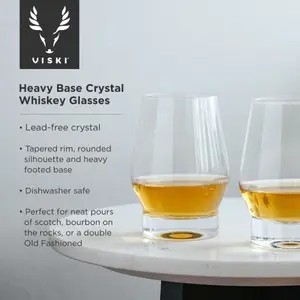 VISKI Raye Crystal Heavy Base Whiskey Glasses Set Of 2
