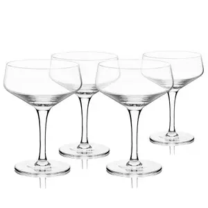 VISKI Raye Crystal Angled Coupe Glasses Set Of 4 - Clear