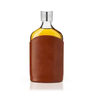 VISKI Admiral Parker Leather-wrapped 7 Oz Glass Flask - Clear