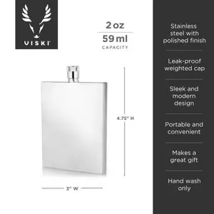VISKI Harrison 2 Oz Slim Flask In Stainless Steel