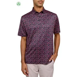 CON.STRUCT Regular Fit Micro Flamingo Print Recycled Performance Golf Polo Black/multi