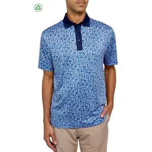 CON.STRUCT Regular Fit Micro Floral Print Recycled Performance Golf Polo - White/blue