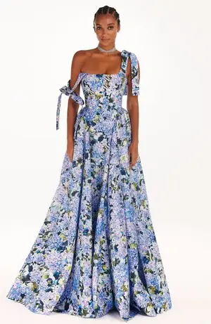 MILLA A-line Corset Floral Taffeta Maxi Gown