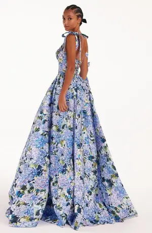 MILLA A-line Corset Floral Taffeta Maxi Gown
