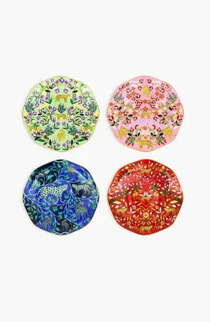 JESSIE ZHAO NEW YORK Leopards Forest Bone China Salad Plates - Green