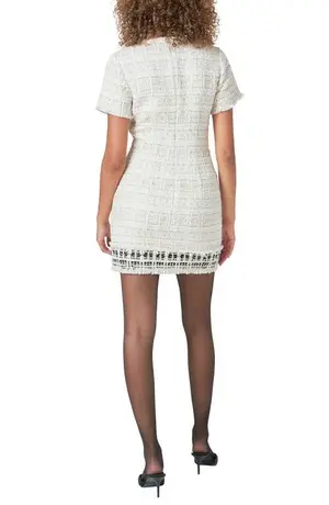 Endless Rose Fringe Tweed Minidress - Ivory Multi