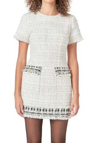 Endless Rose Fringe Tweed Minidress - Ivory Multi